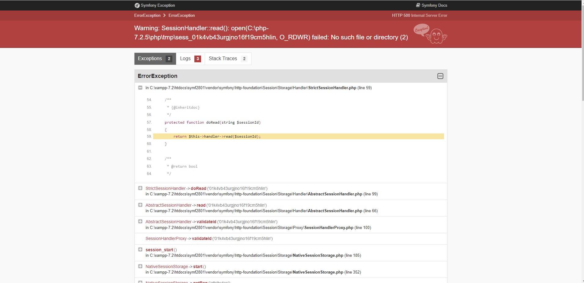 Warning Sessionhandlerread Error On Symfony 54